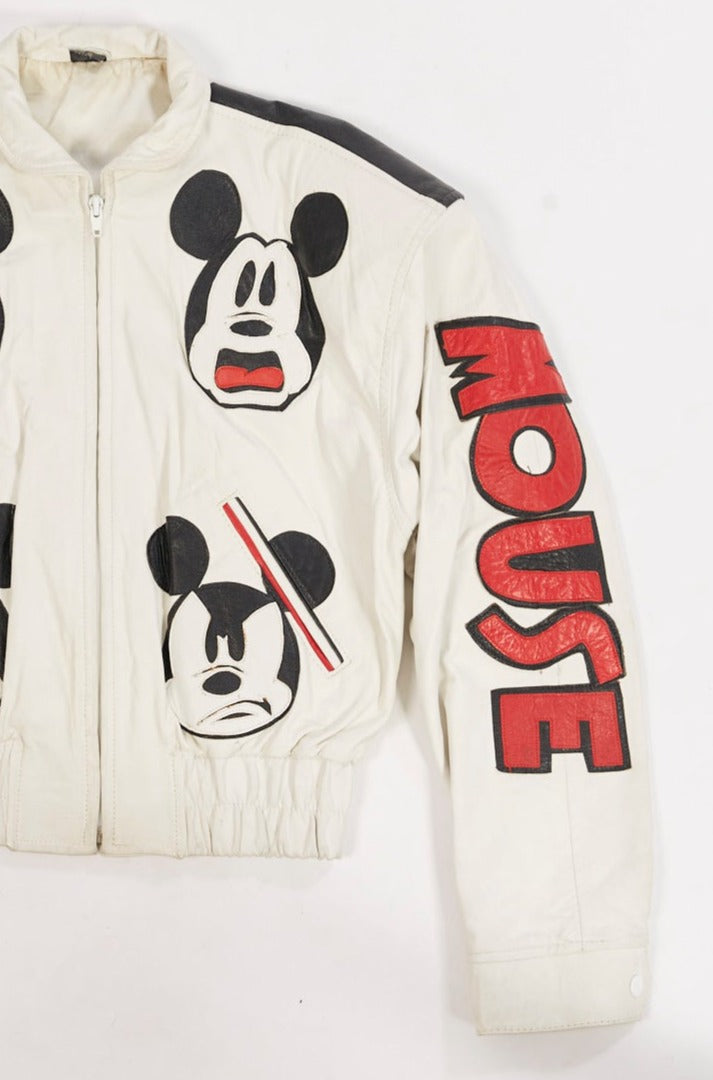 1980's-90's Rare Vintage White Mickey Mouse Leather Jacket Mickey Mous ...