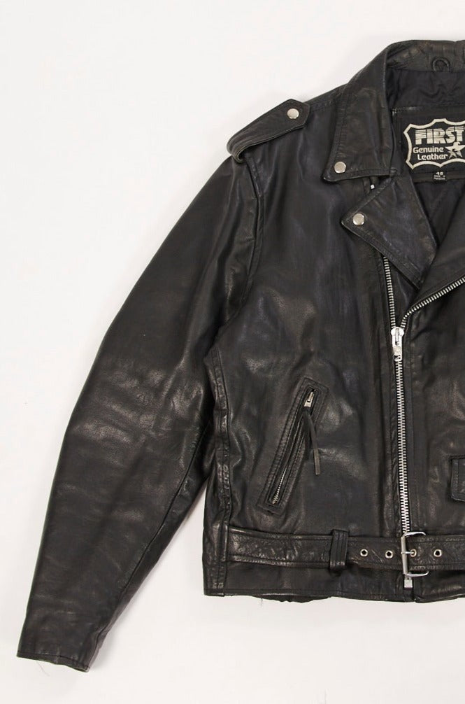 1990's Vintage First Genuine Leather Moto Jacket| Black Leather Jacket ...