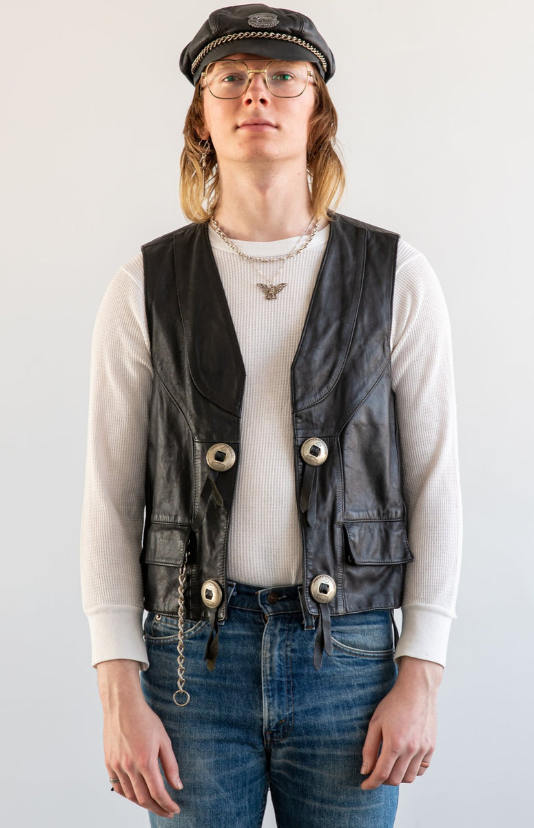 1990's Vintage Harley-Davidson Gambler Gunfighter Black Leather Vest ...