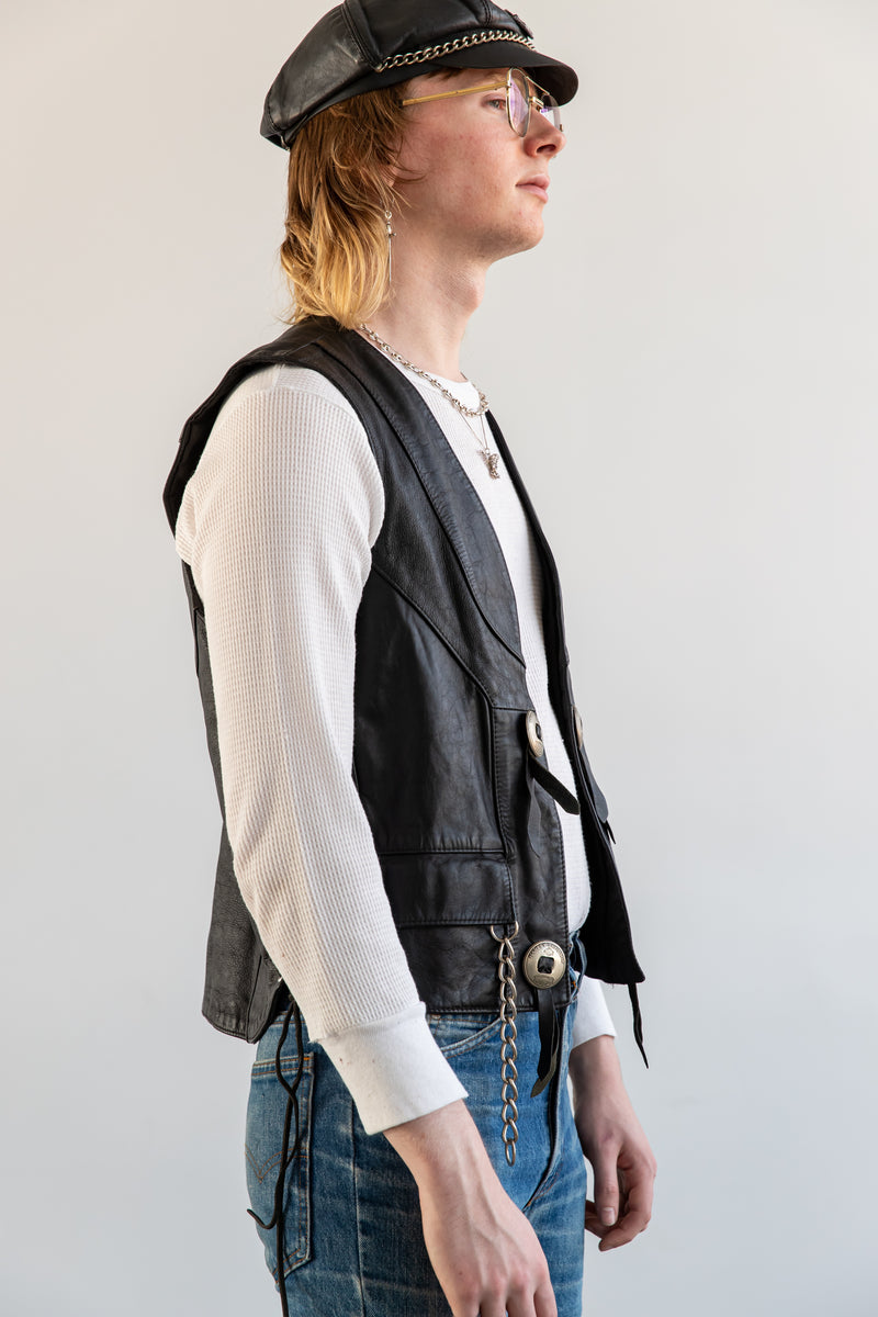 1990's Vintage Harley-Davidson Gambler Gunfighter Black Leather Vest ...