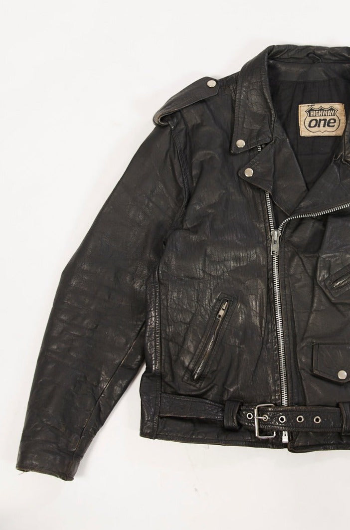 Vintage 1990's Highway One Leather moto jacket with embossed motorcycl ...